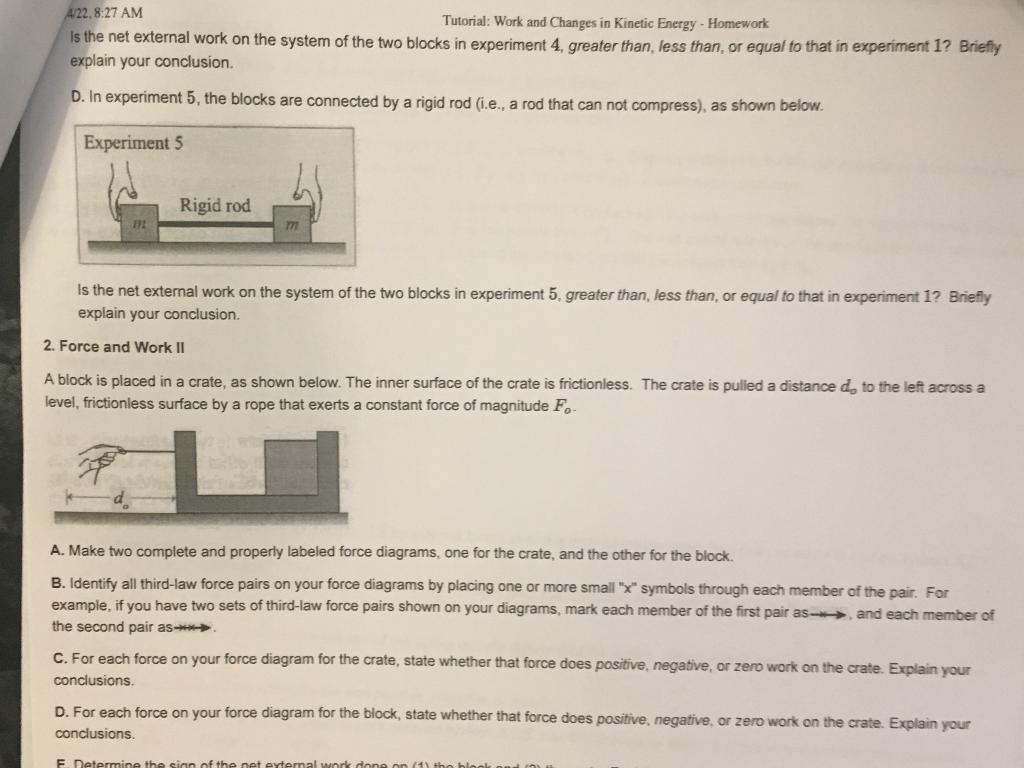 Solved 1. Force and Work A series of experiments are | Chegg.com