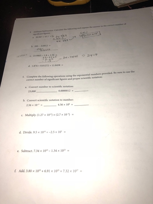 Solved Addition/Sbtacion. Calculate the following and | Chegg.com