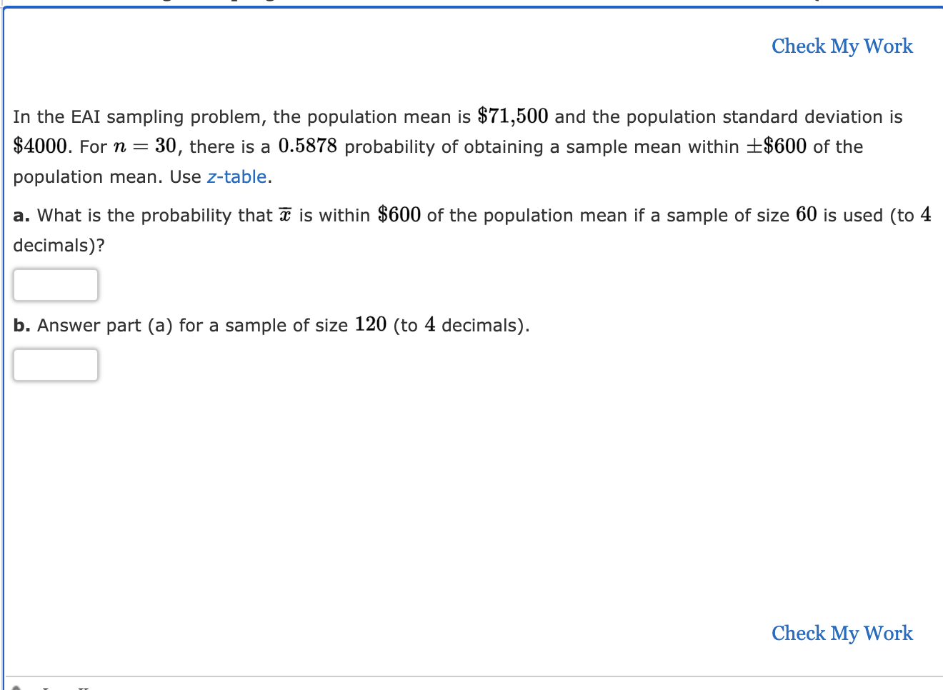 Solved Check My Work In the EAI sampling problem, the | Chegg.com