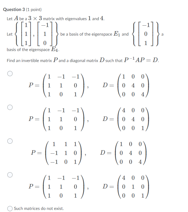 Solved Question 3 1 Point Let A Be A 3 X 3 Matrix With
