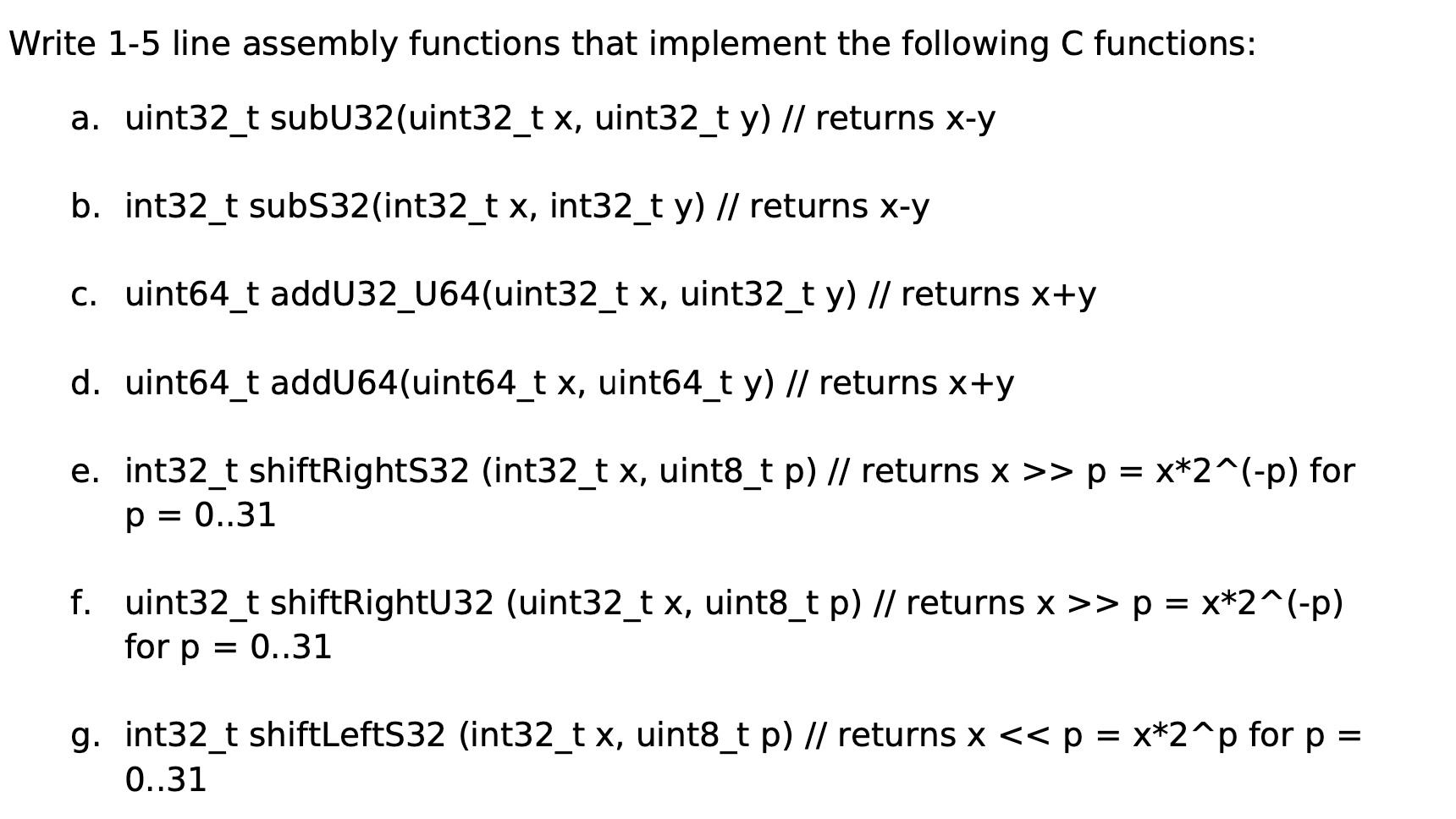 Solved Nrite 1−5 line assembly functions that implement the | Chegg.com