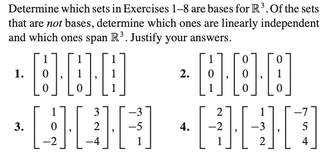 Solved Determine which sets in ﻿Exercises 1-8 ﻿are bases for | Chegg.com