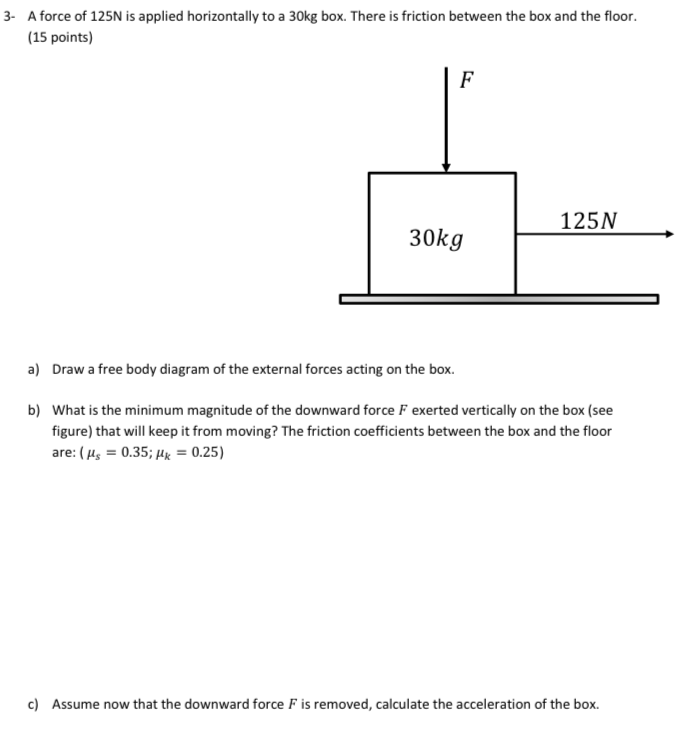 Solved 3- A force of 125N is applied horizontally to a 30kg | Chegg.com