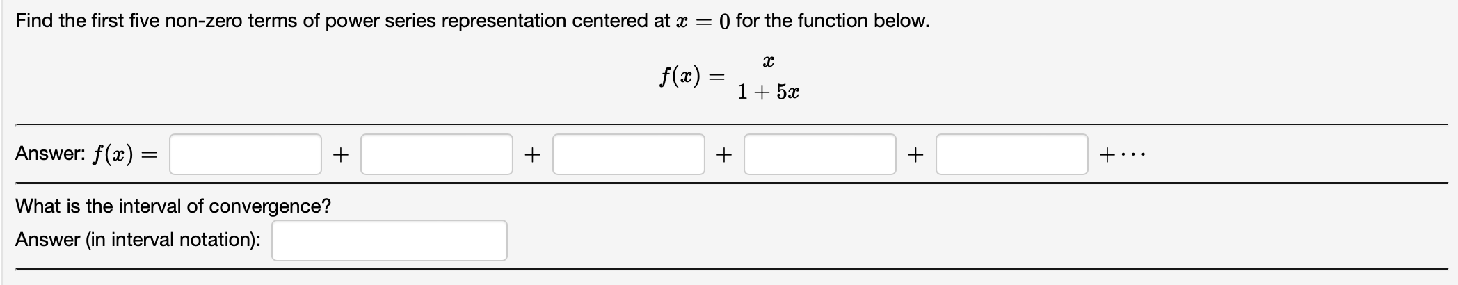 [Solved]: Find the first five non-zero terms of power seri