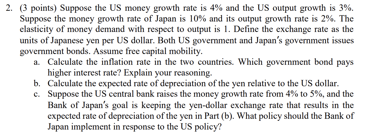 Solved 2. ( 3 points) Suppose the US money growth rate is 4% | Chegg.com