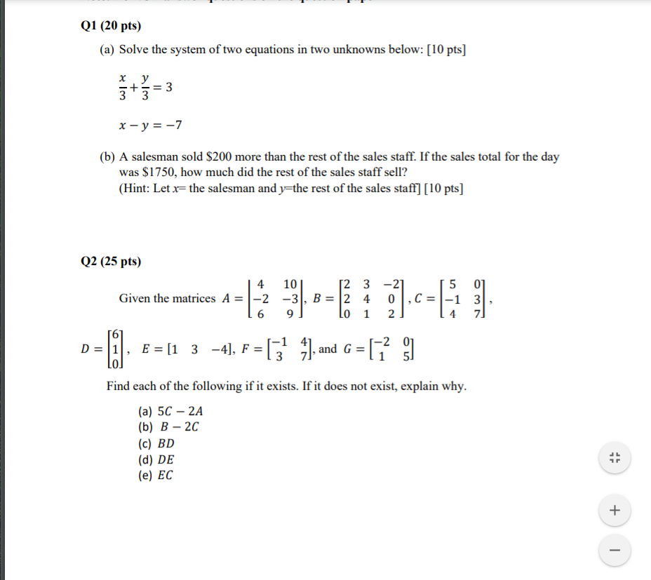 Solved Q1 (20 pts) (a) Solve the system of two equations in | Chegg.com
