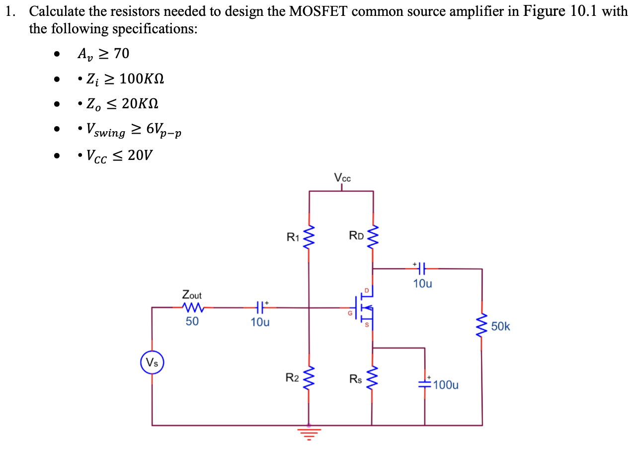Solved 1. Calculate the resistors needed to design the | Chegg.com
