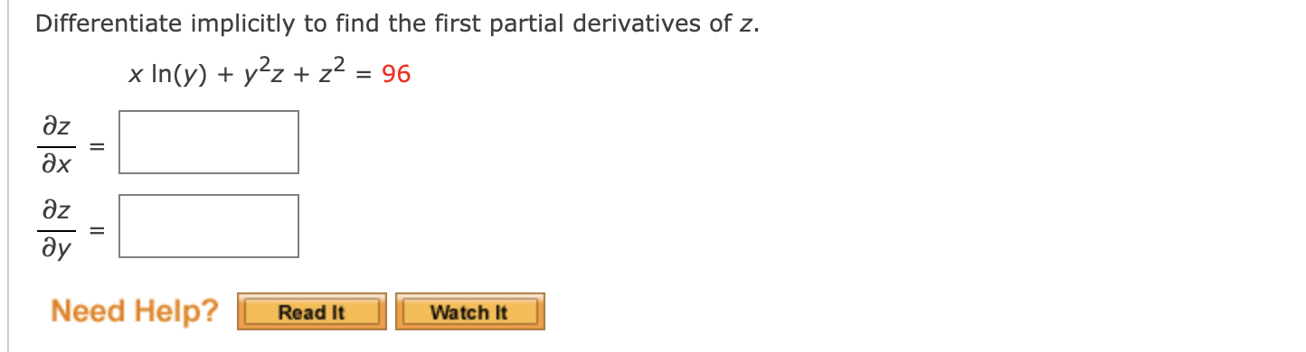 Solved Differentiate implicitly to find the first partial | Chegg.com