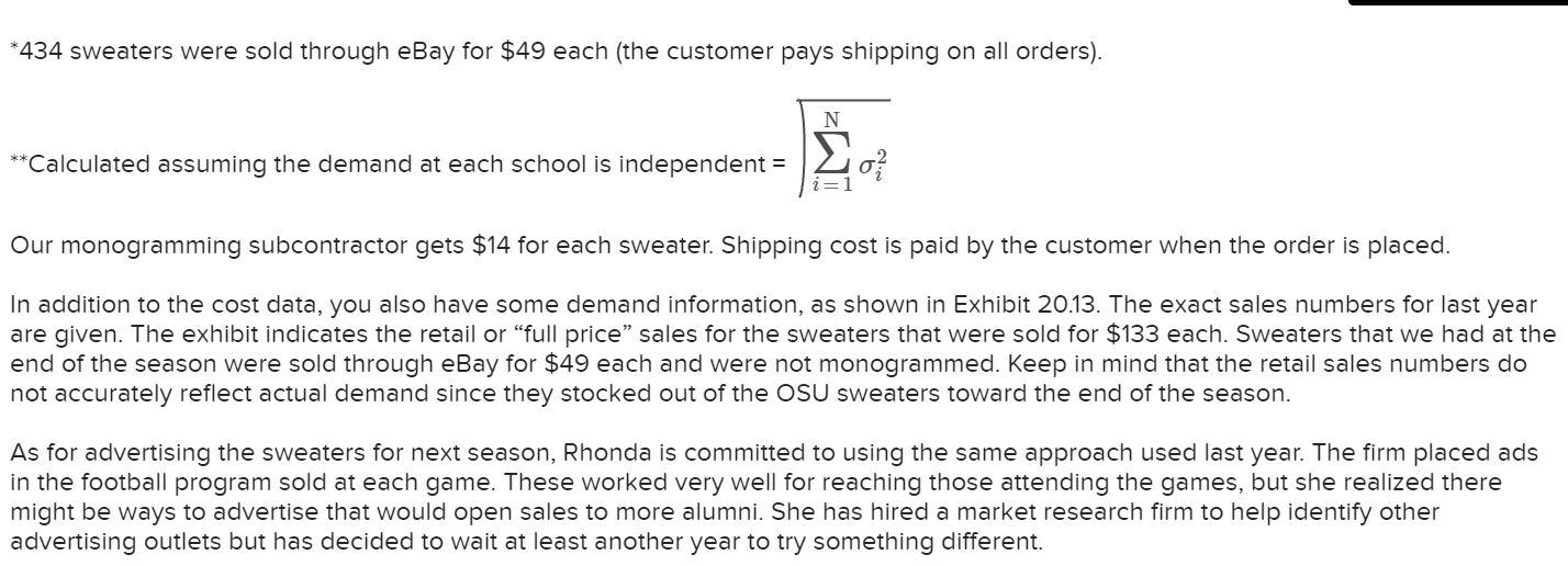 Solved Analytics Exercise 20-4 (Algo) Big1OSweaters.com is a | Chegg.com
