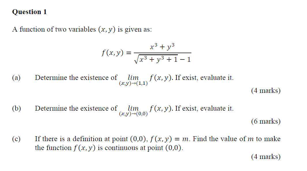 Solved Question 1 A function of two variables (x, y) is | Chegg.com