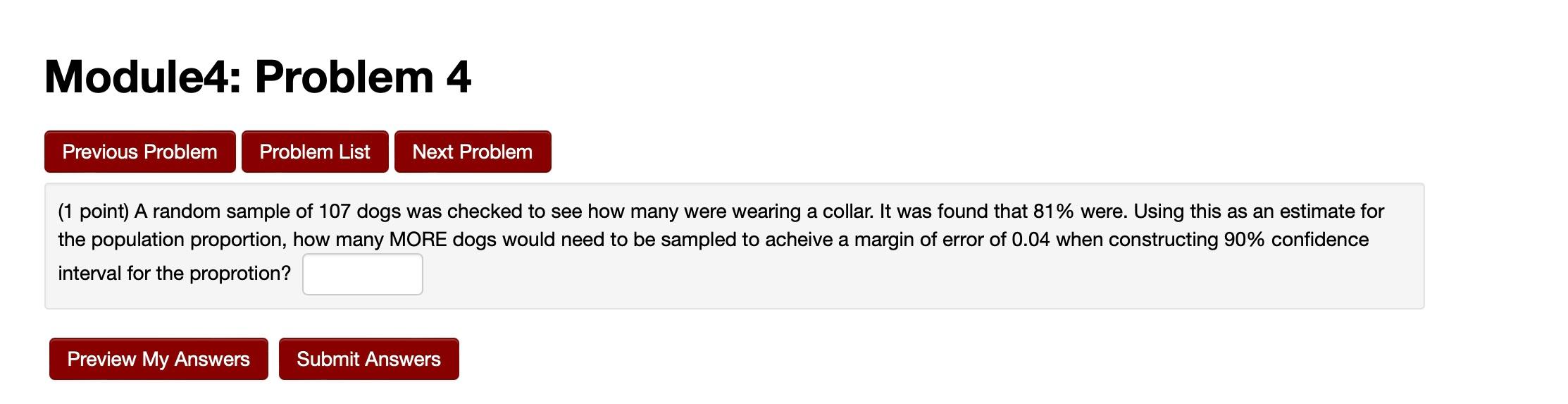 Solved (1 point) A random sample of 107 dogs was checked to | Chegg.com