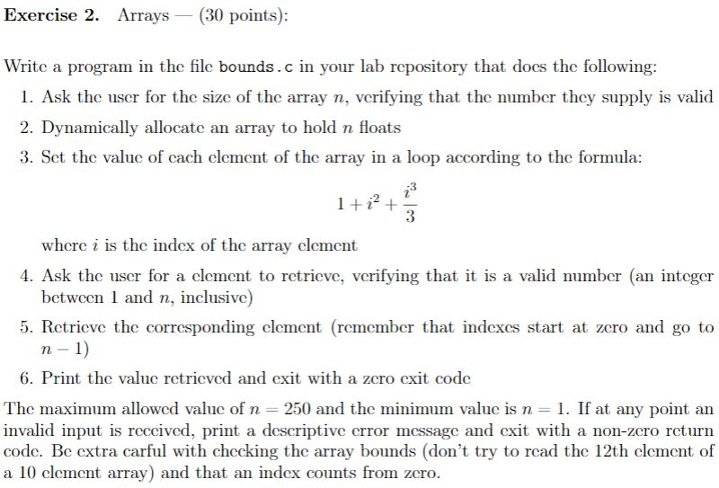 Solved Exercise 2. Arrays – (30 points): Write a program in | Chegg.com