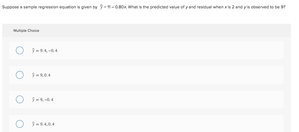 Solved Suppose a sample regression equation is given by | Chegg.com