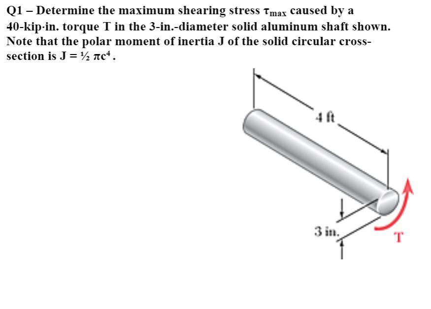 Solved Q1 - - Determine the maximum shearing stress Tmax | Chegg.com