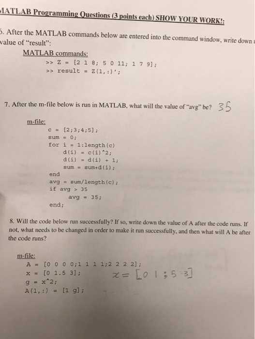 Solved After The Matlab Commands Below Are Entered Into The 