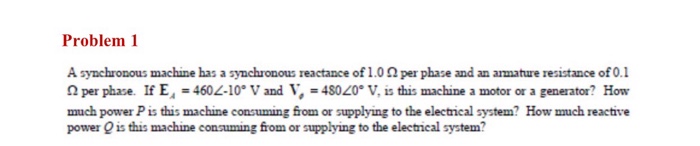 Solved Problem 1 A synchronous machine has a synchronous | Chegg.com