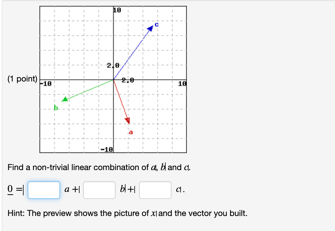 Solved 10 210 (1 point) -10 10 -10 Find a non-trivial linear | Chegg.com