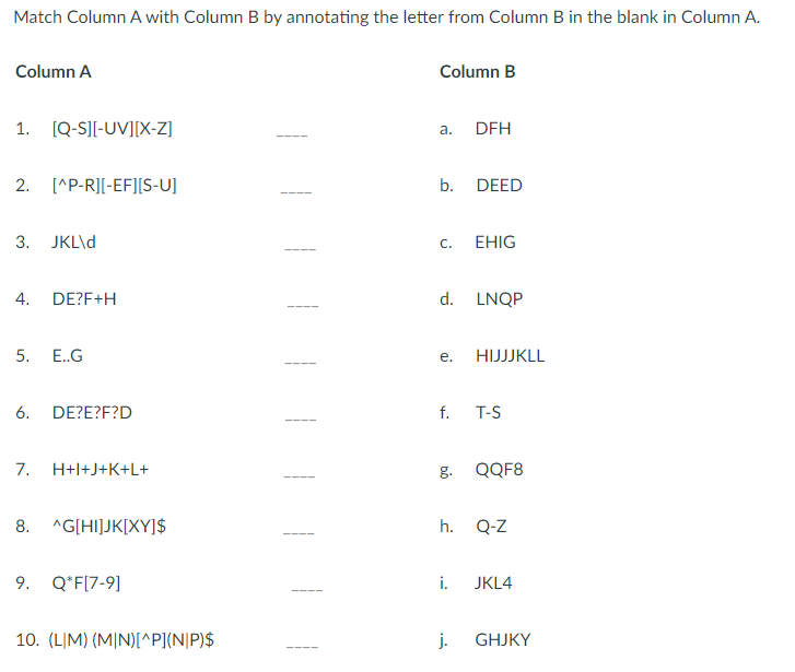 Solved Match Column A with Column B by annotating the letter | Chegg.com