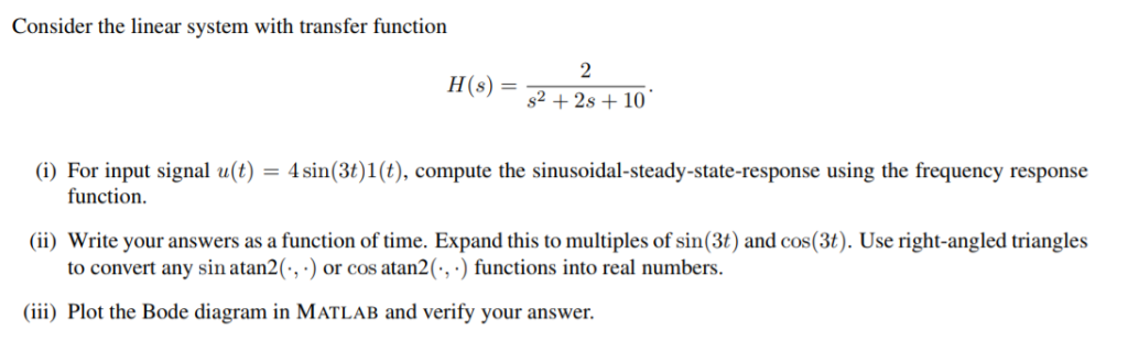 Solved Consider the linear system with transfer function | Chegg.com