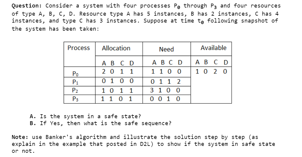 Solved Question: Consider a system with four processes Po | Chegg.com