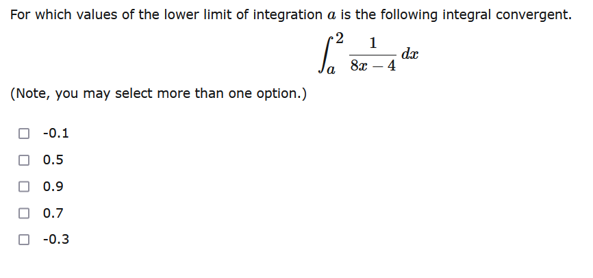 Solved For which values of the lower limit of integration a | Chegg.com