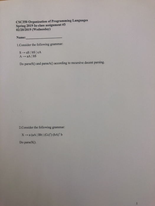 Solved CSC350 Organization of Programming Languages Spring | Chegg.com