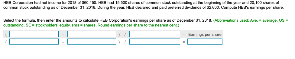 Solved HEB Corporation had net income for 2018 of $60,450. | Chegg.com