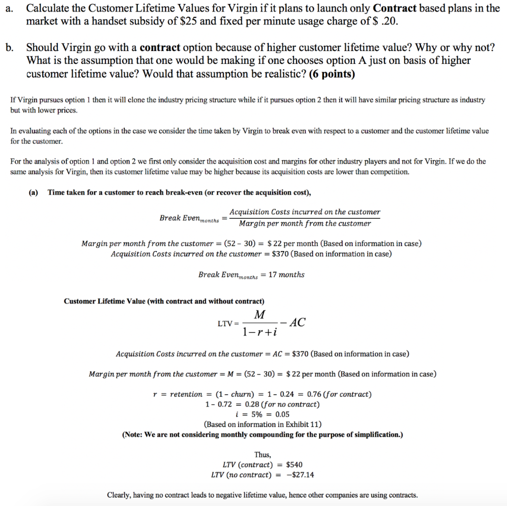 a. Calculate the Customer Lifetime Values for Virgin | Chegg.com