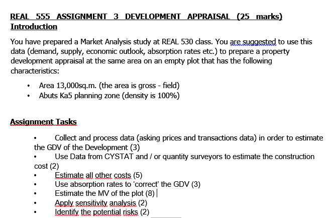 Solved REAL 555 ASSIGNMENT 3 DEVELOPMENT APPRAISAL (25 | Chegg.com