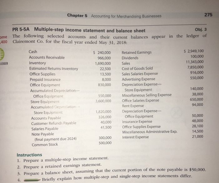 Solved Chapter 5 Accounting for Merchandising Businesses 275 | Chegg.com