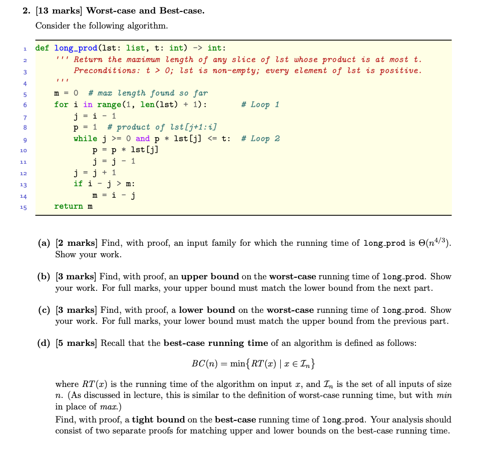 2. (13 marks) Worst-case and Best-case. Consider the | Chegg.com