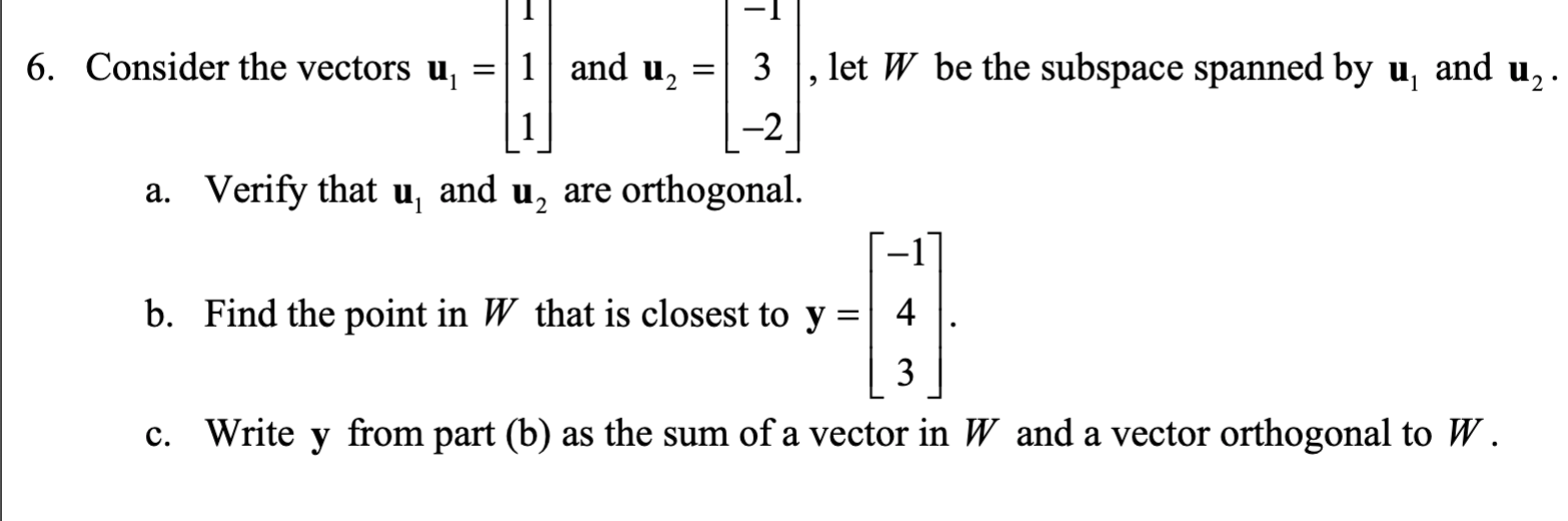 Solved Consider the vectors \\( | Chegg.com