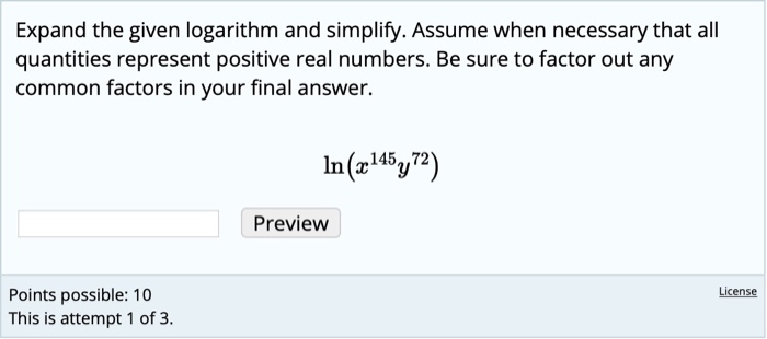 Solved Expand the given logarithm and simplify. Assume when | Chegg.com