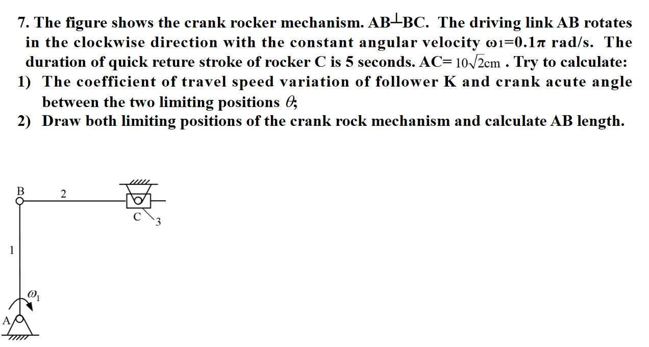Solved 7. The figure shows the crank rocker mechanism. | Chegg.com