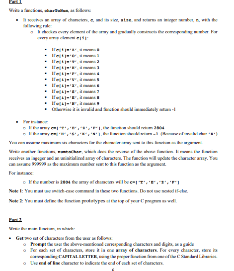 Solved Part Write a functions, chartoum, as follows: • It | Chegg.com
