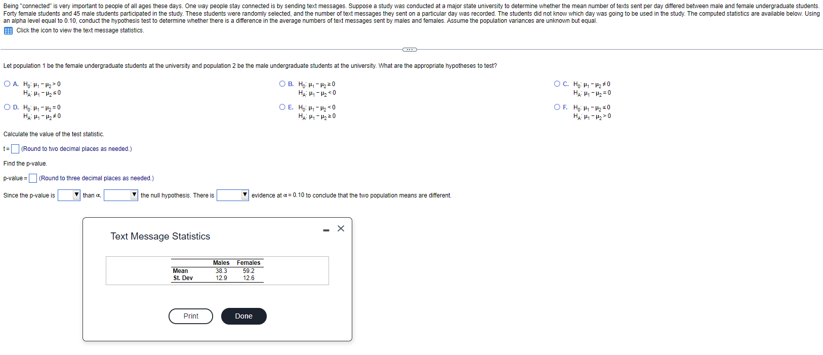 Solved Drop down info: 1) less, greater 2) reject, fail to | Chegg.com