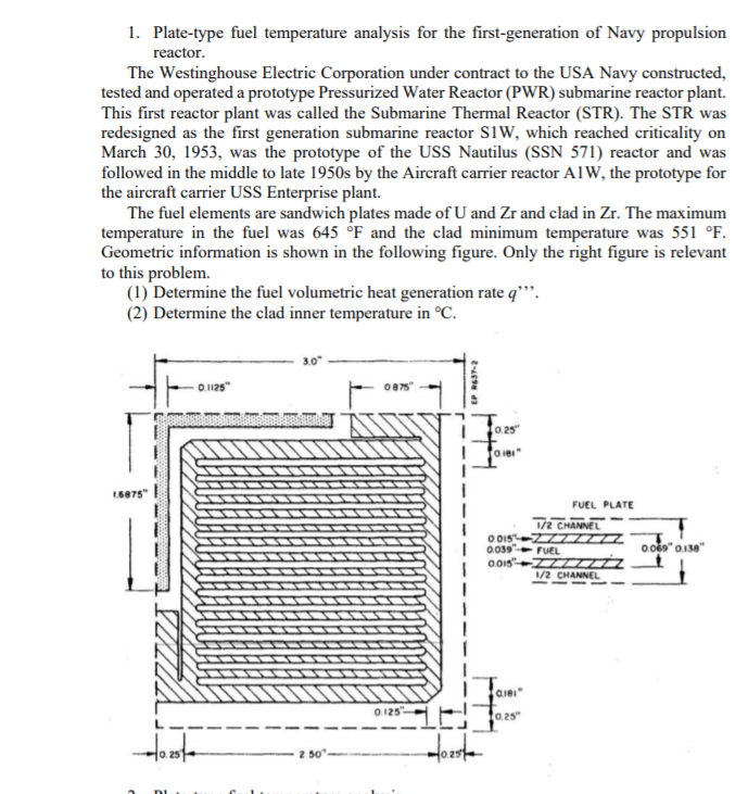 1. Plate-type fuel temperature analysis for the | Chegg.com