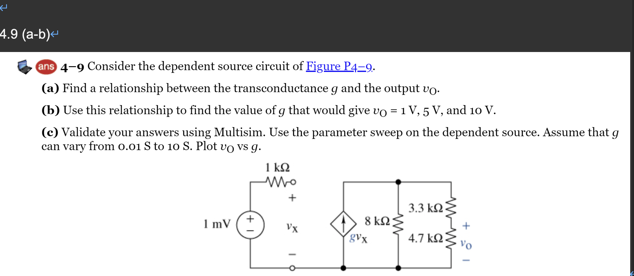 Solved ans 4-9 Consider the dependent source circuit of | Chegg.com