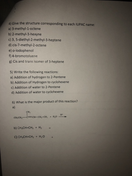 Solved 4) Give the structure corresponding to each IUPAC | Chegg.com