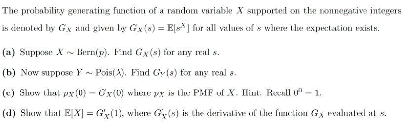 Solved The probability generating function of a random | Chegg.com