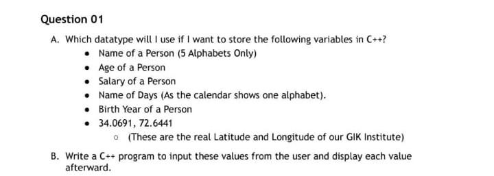 Solved A. Which datatype will I use if I want to store the | Chegg.com