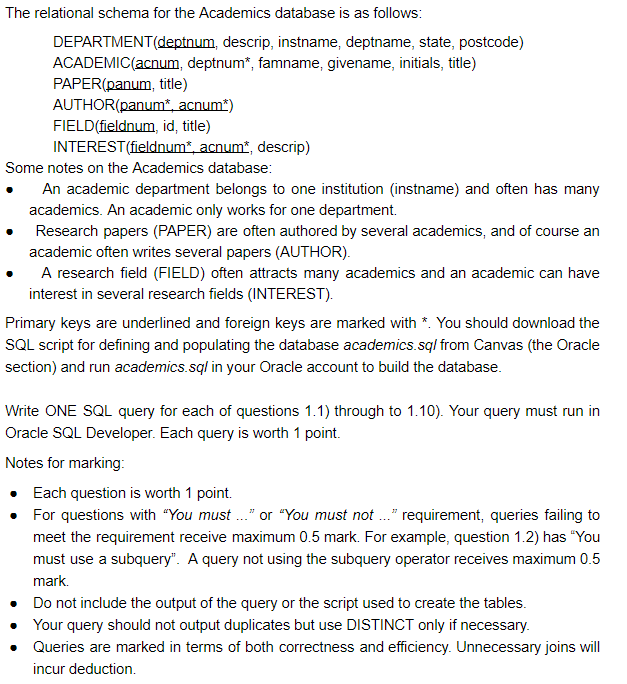 Solved The relational schema for the Academics database is | Chegg.com