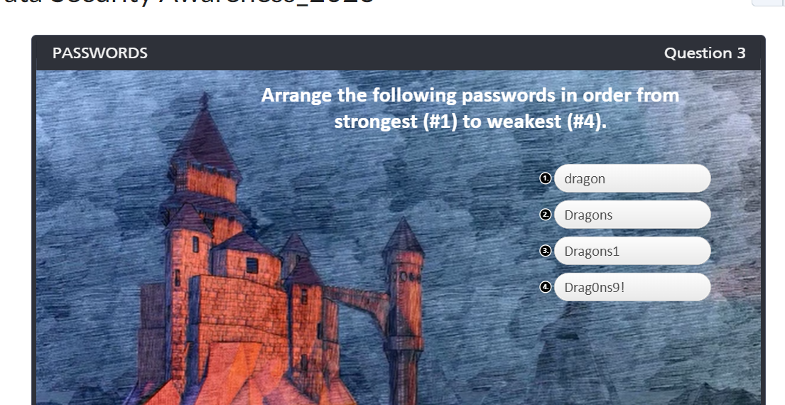 Solved PASSWORDS Question 3 Arrange the following passwords | Chegg.com