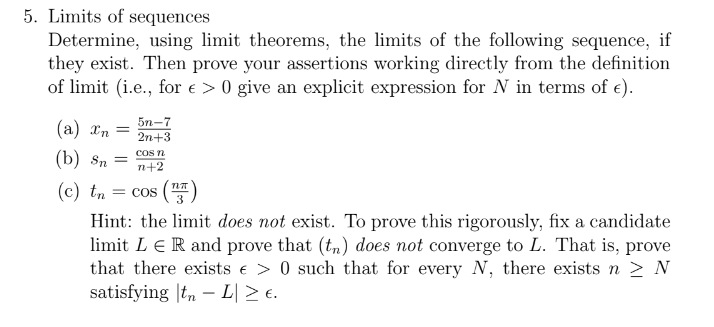 Solved Limits Of Sequences Determine Using Limit Theorems
