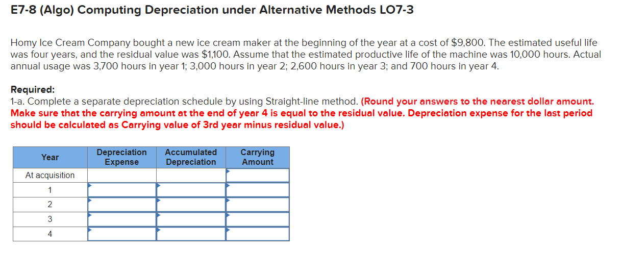 Solved E7-8 (Algo) Computing Depreciation under Alternative | Chegg.com