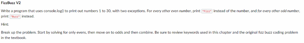 Solved FizzBuzz V2 Write a program that uses console.log() | Chegg.com