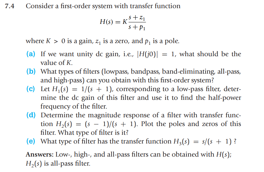 Solved .4 Consider a first-order system with transfer | Chegg.com