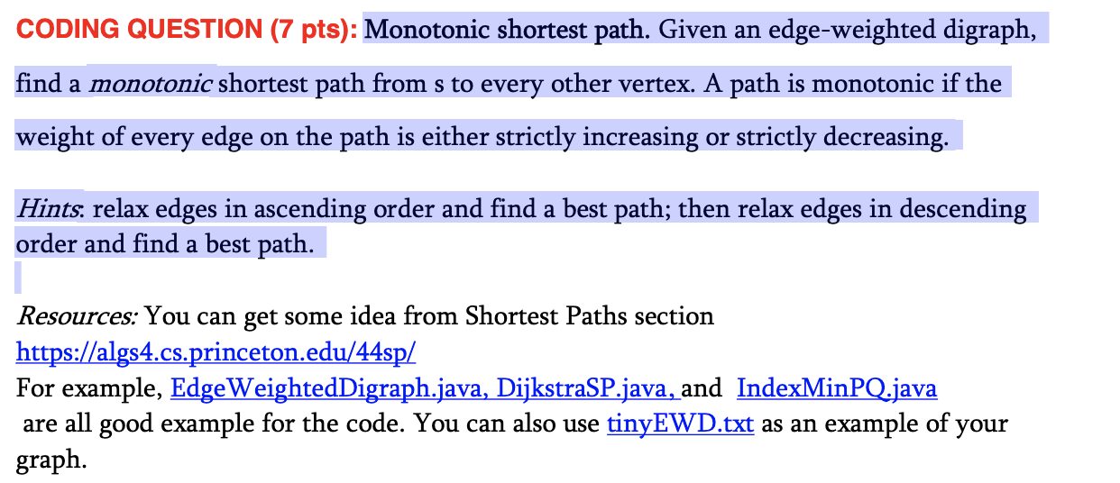 Solved Coding Question 7 Pts Monotonic Shortest Path