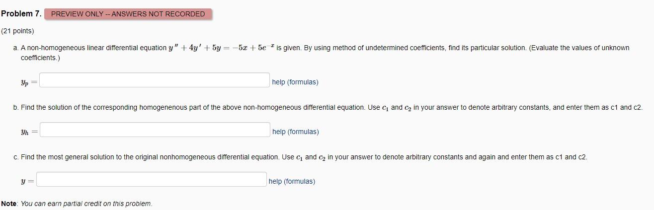 Solved Problem 7. PREVIEW ONLY -- ANSWERS NOT RECORDED (21 | Chegg.com