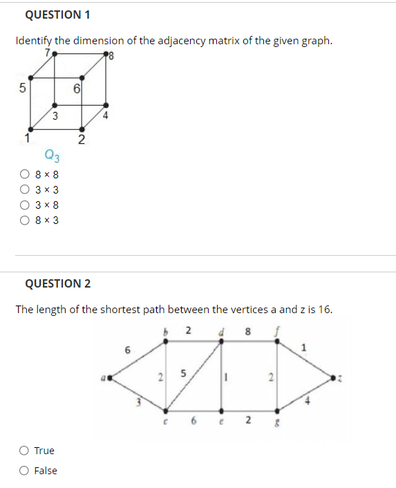 Solved QUESTION 1 Identify the dimension of the adjacency | Chegg.com